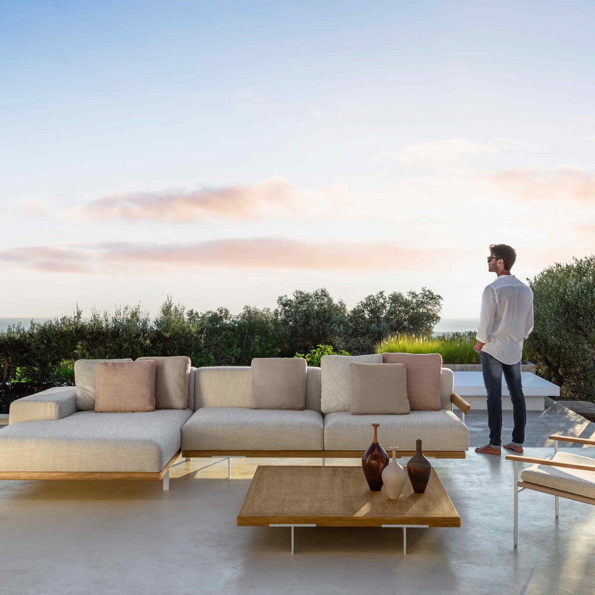 Allure Sofa | Three Seater Wood Sofa & Shelf | Interni