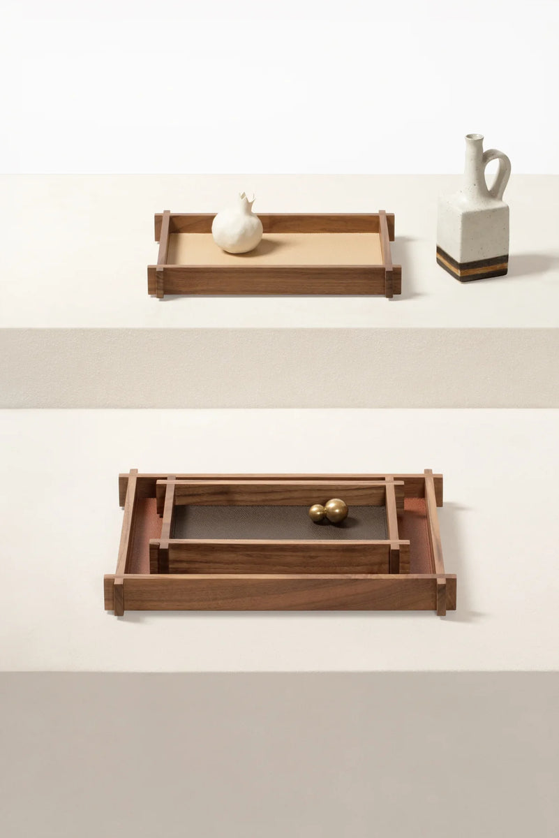 Structura Leather & Wood Long Rectangular Large Tray | Interni